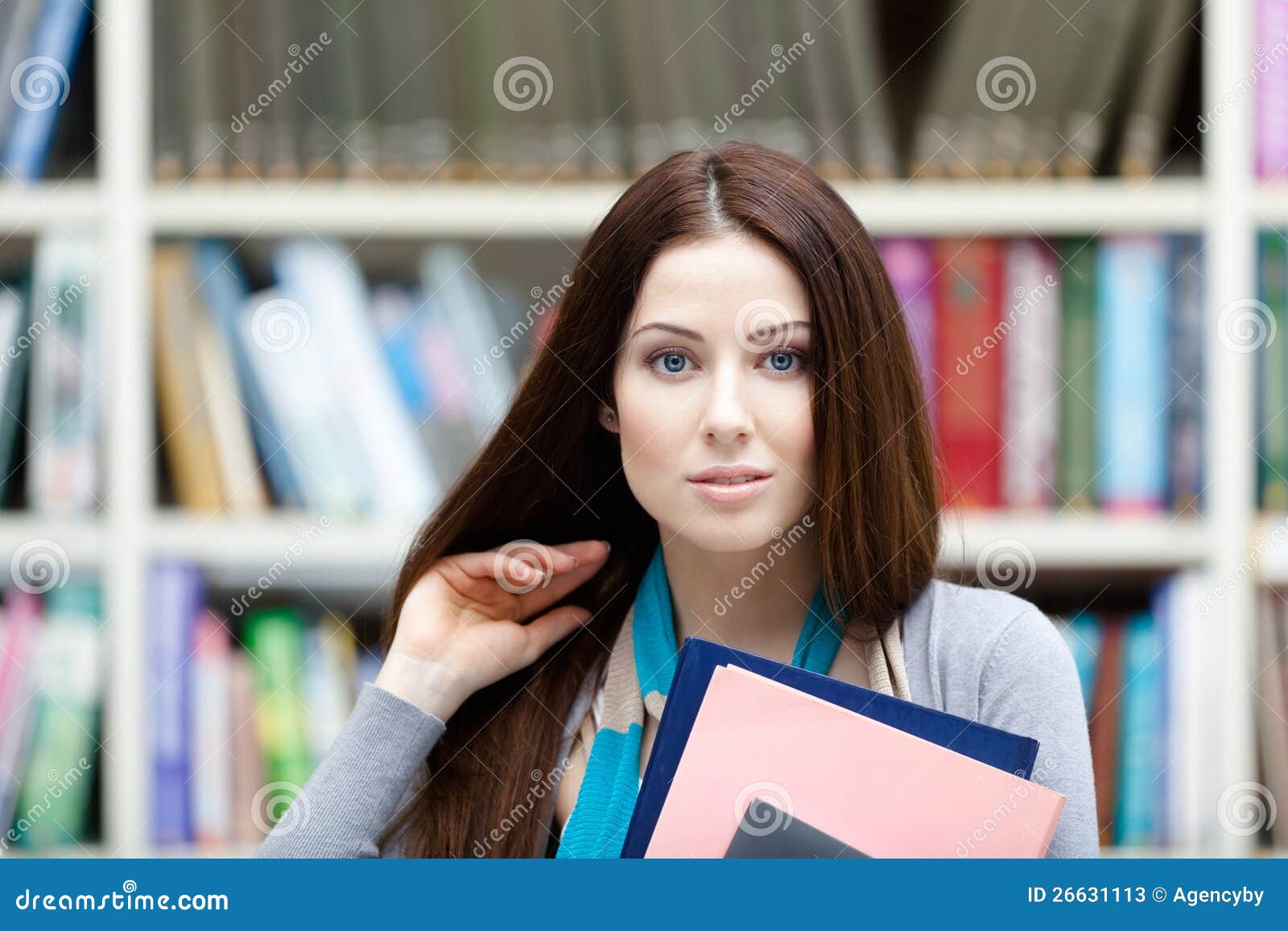 Female Student with Books at the Library Stock Image - Image of ...
