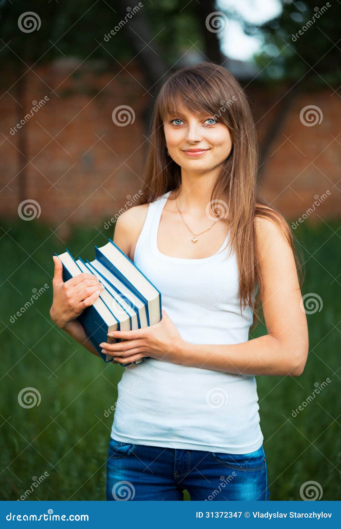 Female Student with Books Outdoors Stock Image - Image of girl, college ...