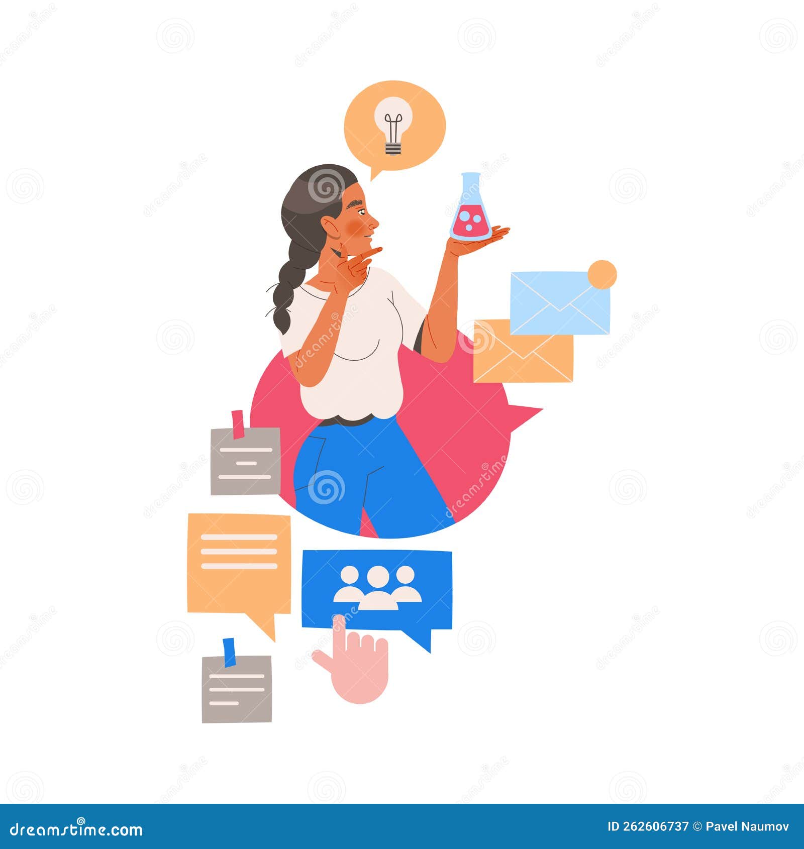 Female Student Character Learning Multitasking Switching between ...