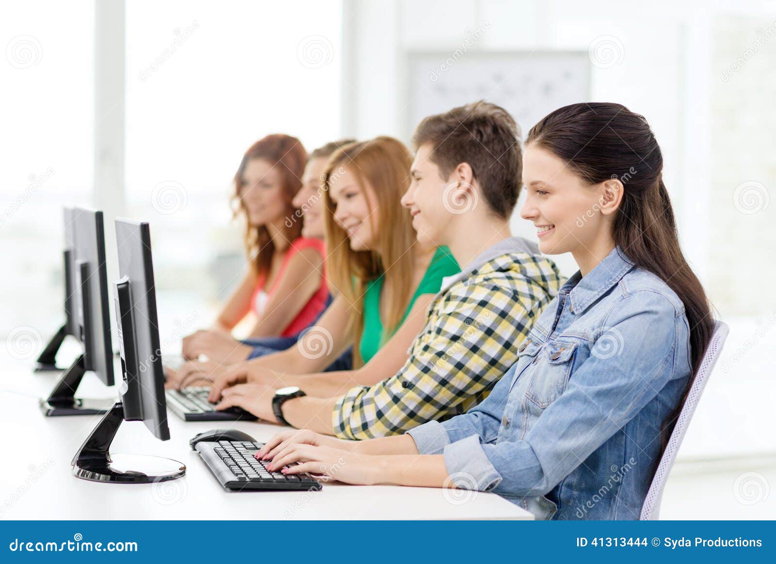 Female Student with Classmates in Computer Class Stock Photo - Image of ...