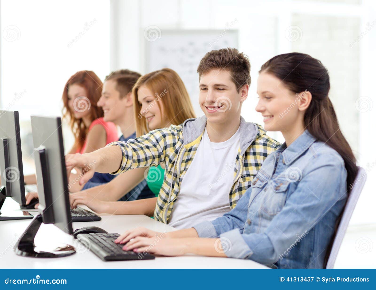 Female Student with Classmates in Computer Class Stock Image - Image of ...