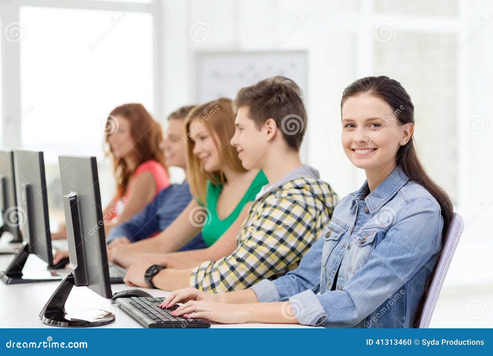 Female Student with Classmates in Computer Class Stock Photo - Image of ...