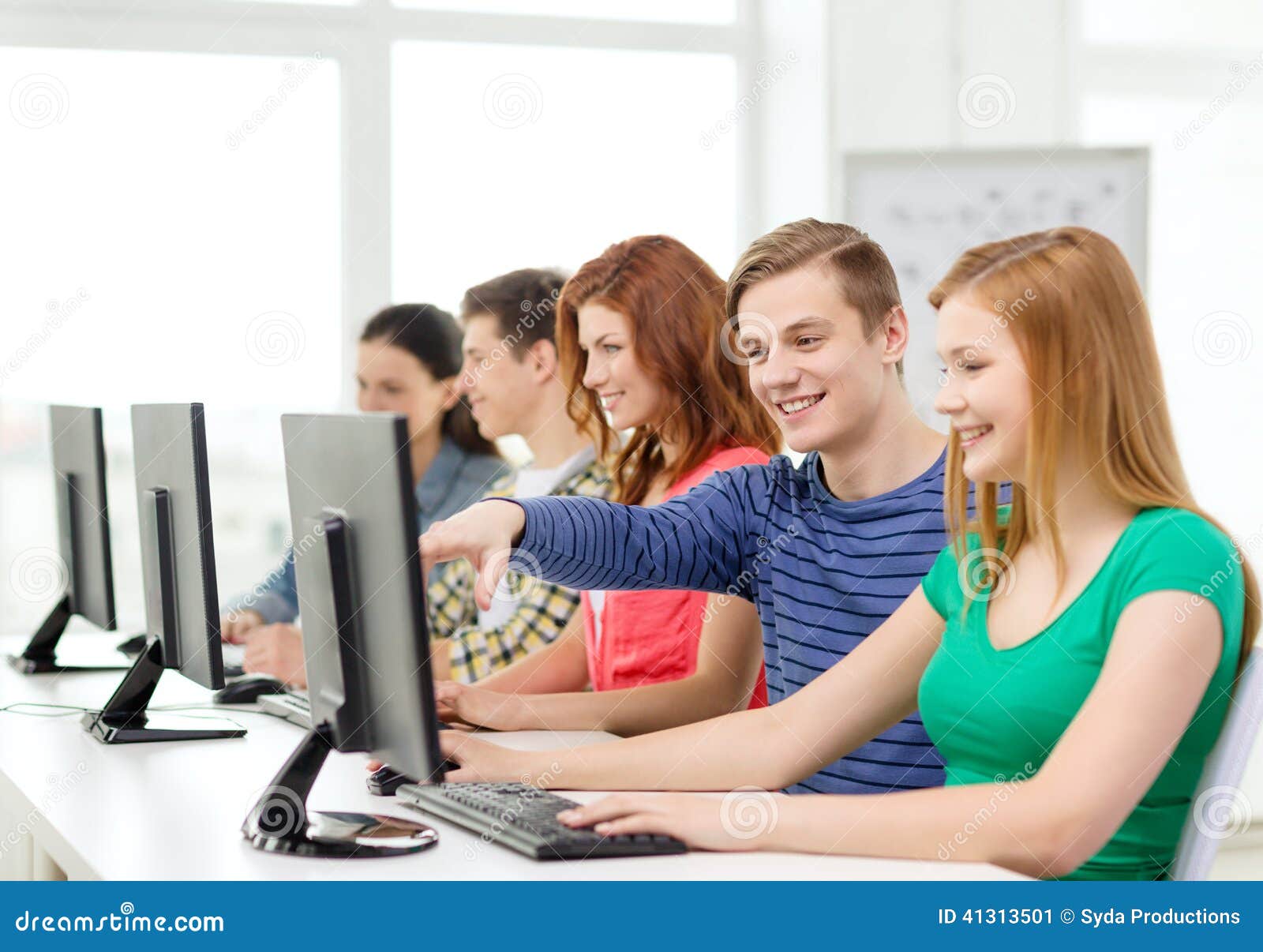 Female Student with Classmates in Computer Class Stock Image - Image of ...