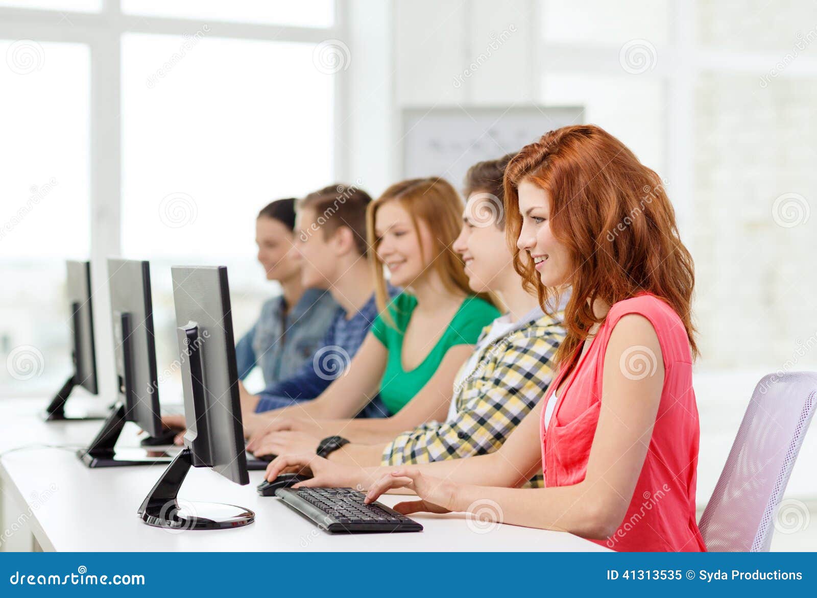 Female Student with Classmates in Computer Class Stock Image - Image of ...