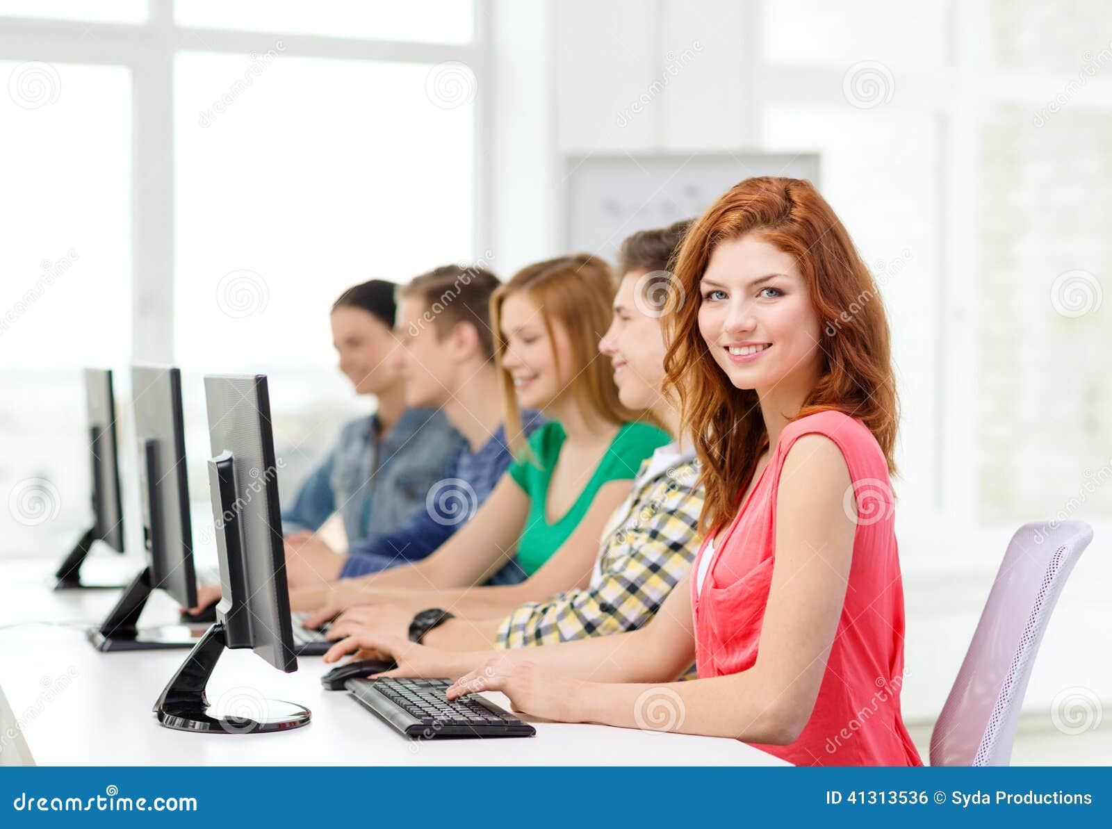 Female Student with Classmates in Computer Class Stock Photo - Image of ...
