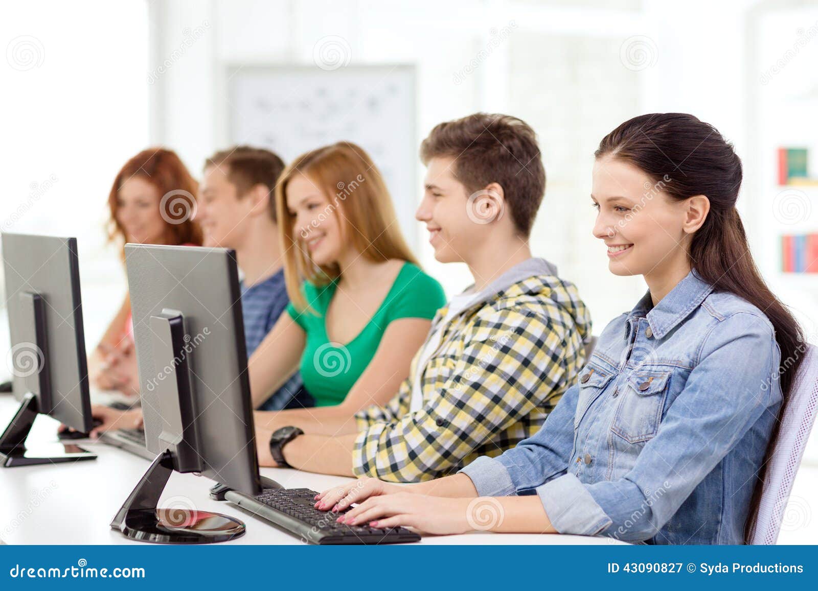 Female Student with Classmates in Computer Class Stock Image - Image of ...