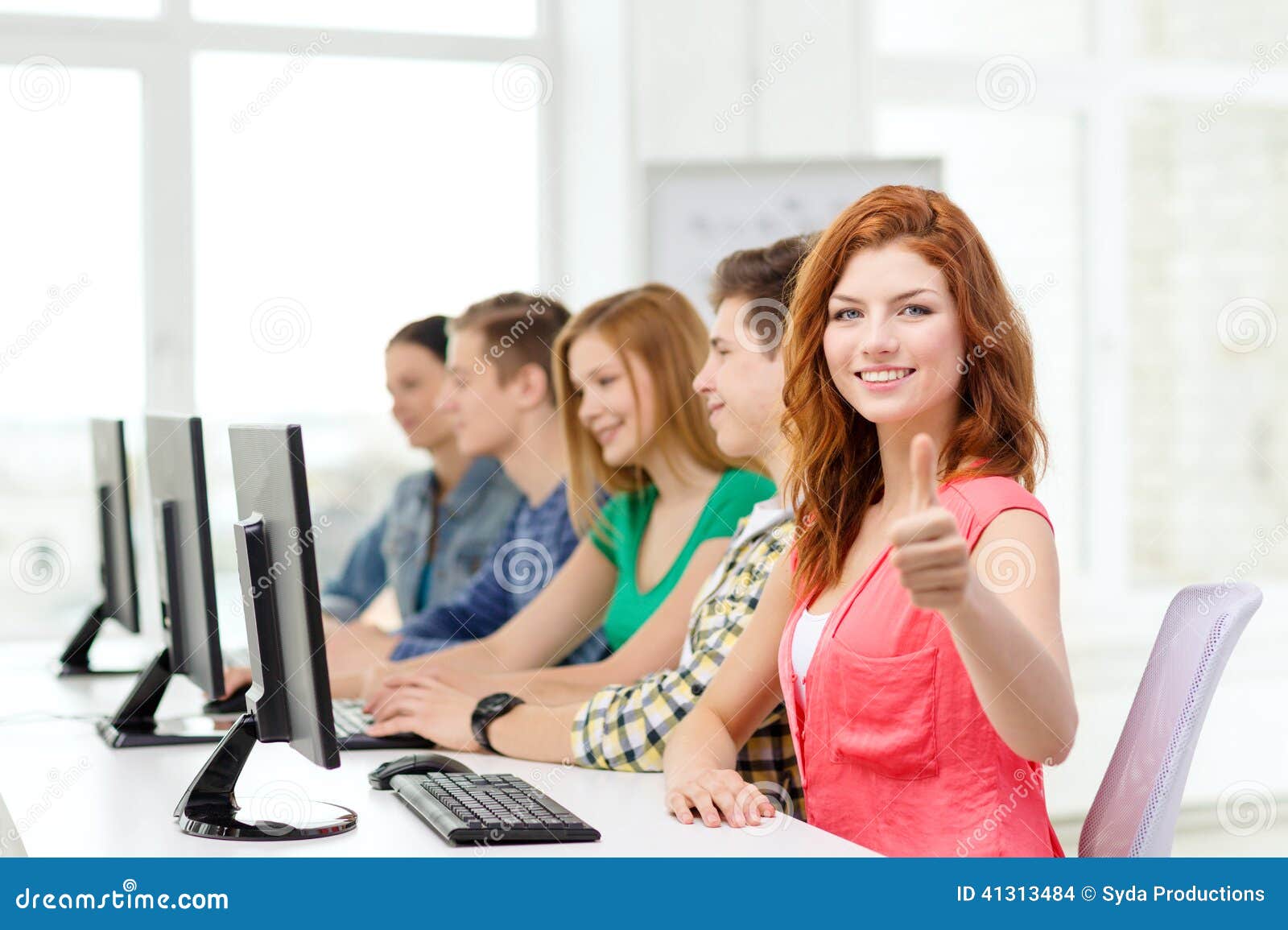 Female Student with Classmates in Computer Class Stock Photo - Image of ...