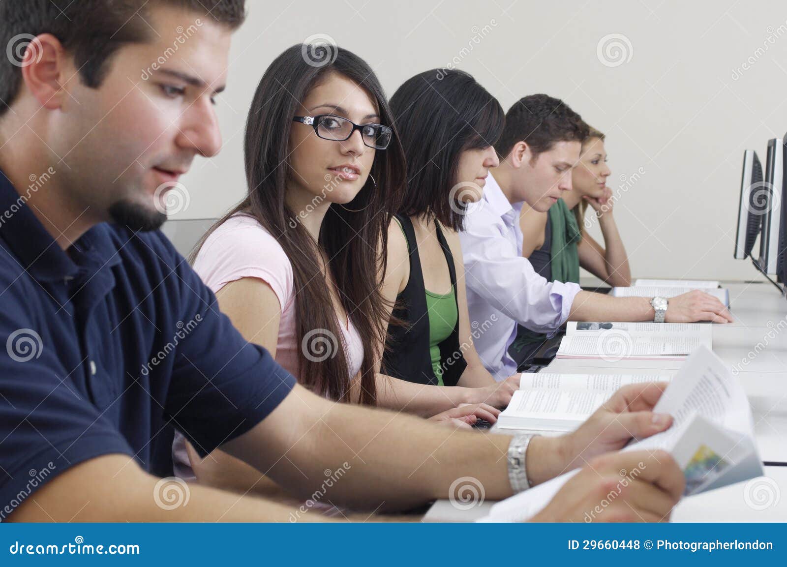Female Student with Classmates in Computer Lab Stock Photo - Image of ...