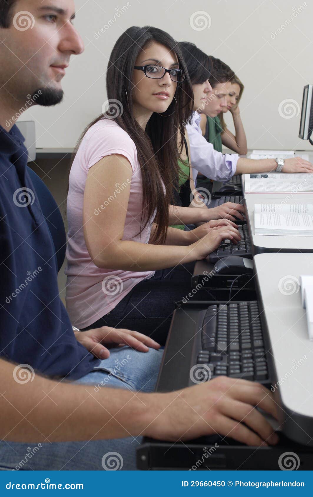Female Student with Classmates in Computer Lab Stock Photo - Image of ...