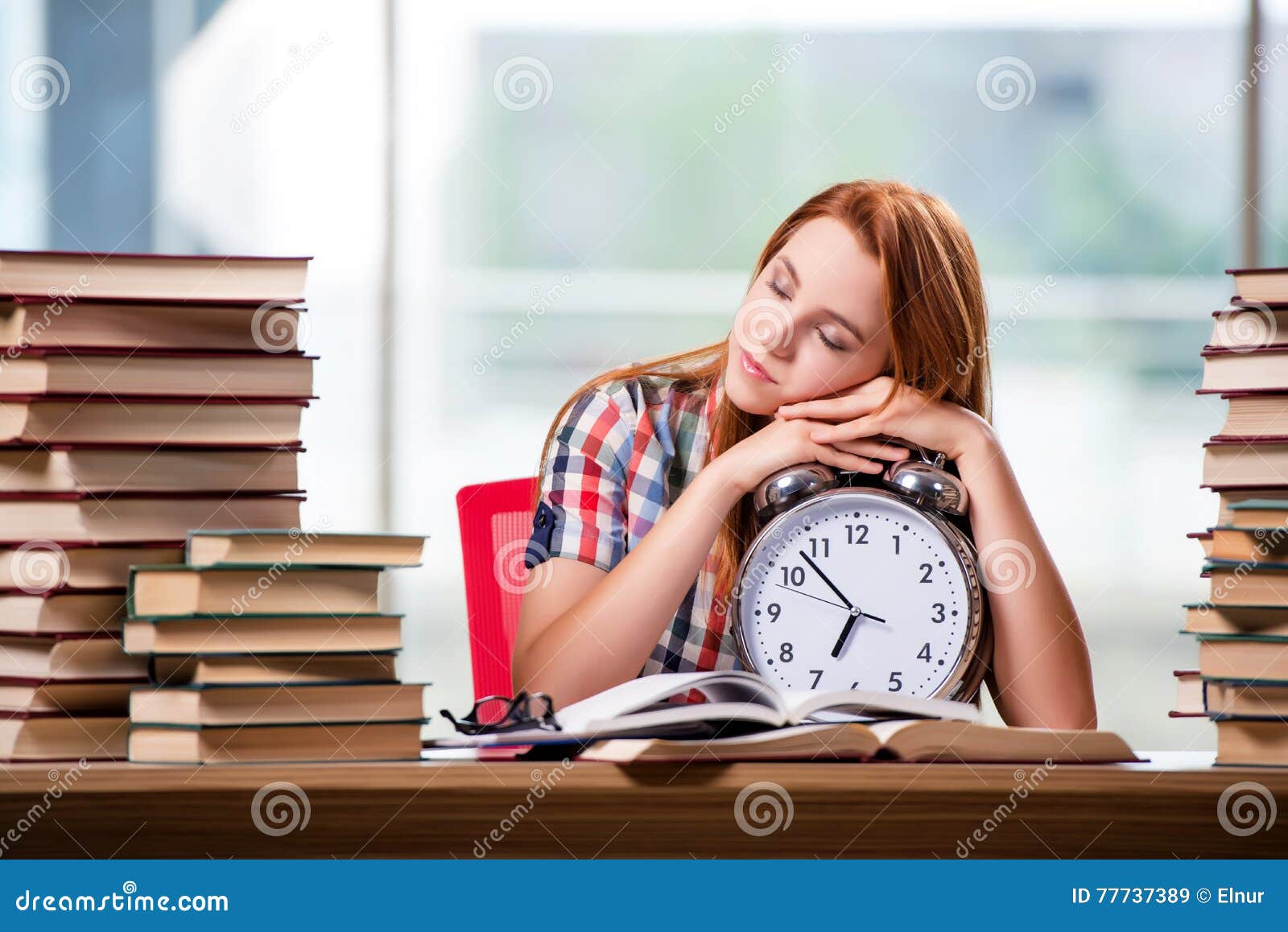 The Female Student with Clock Preparing for Exams Stock Image - Image ...