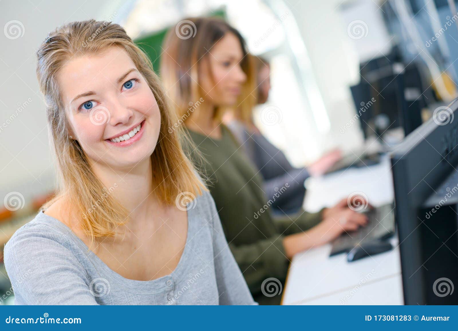 Female Student in Computer Class Stock Image - Image of education ...