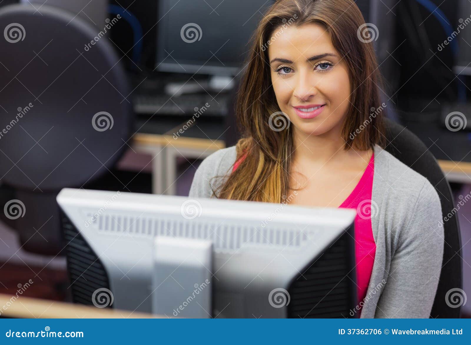 Female Student in the Computer Room Stock Photo - Image of office ...