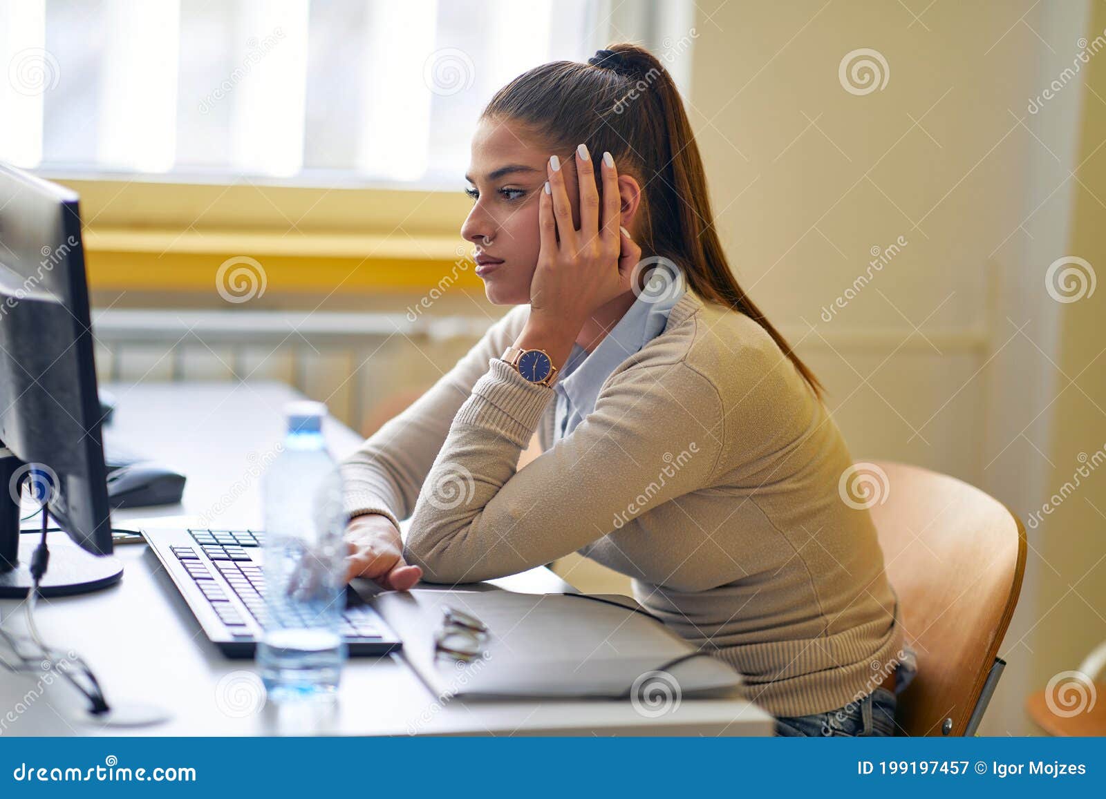 A Female Student Concerned about Difficult Lesson. Smart Young People ...