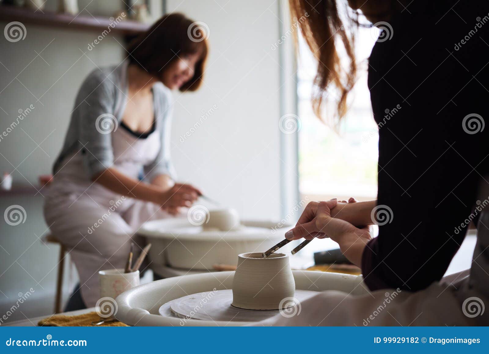 First pottery class stock photo. Image of class, wheel - 99929182