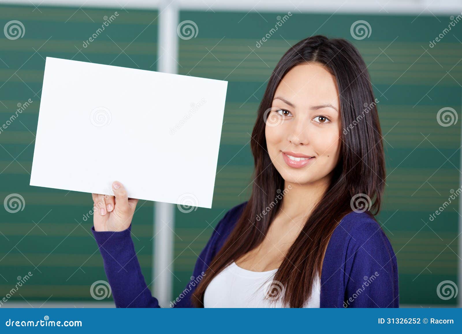 Female Student Displaying White Paper Stock Photo - Image of looking ...