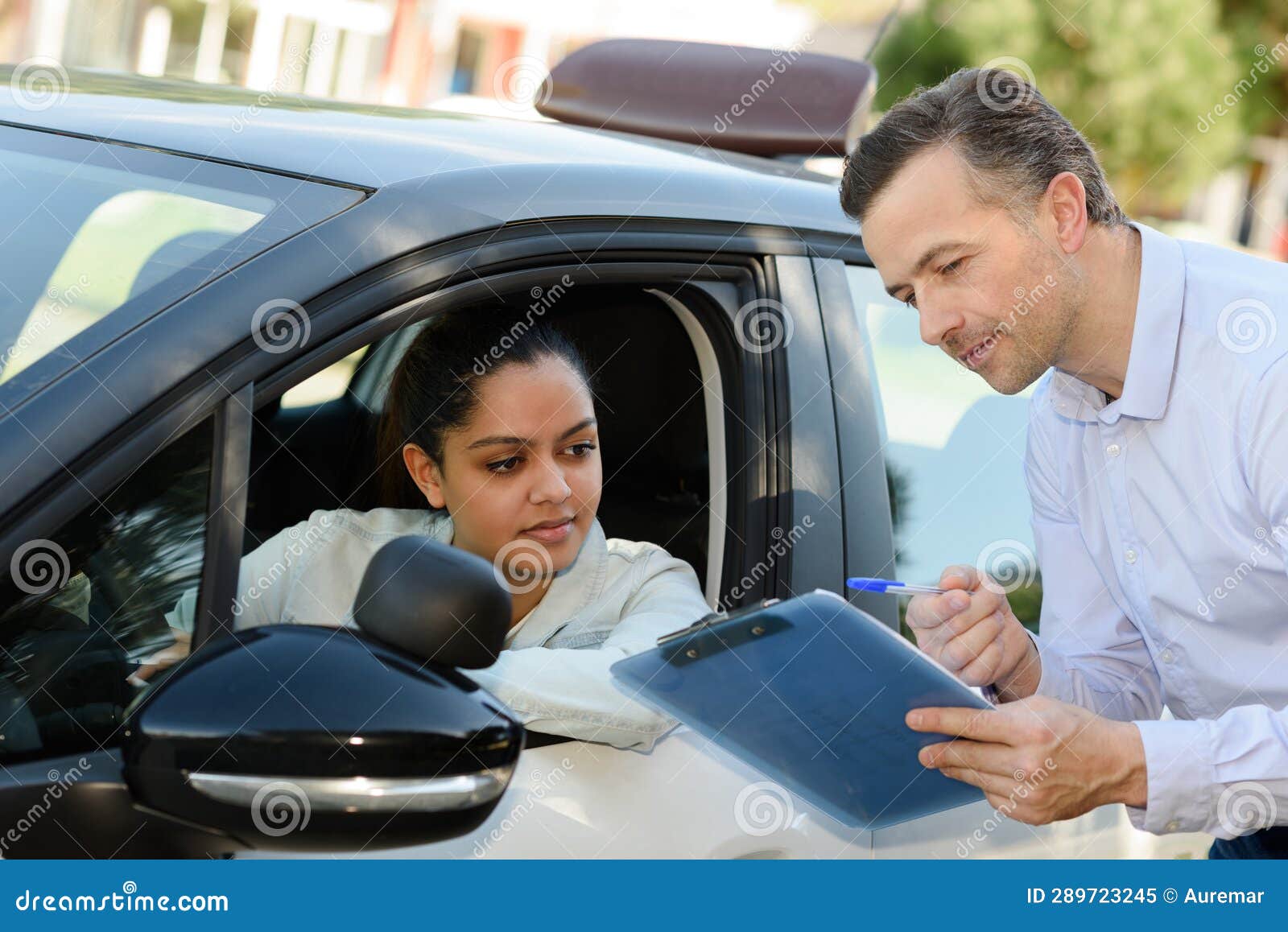 Female Student Driver Taking Driving Test Stock Image - Image of casual ...