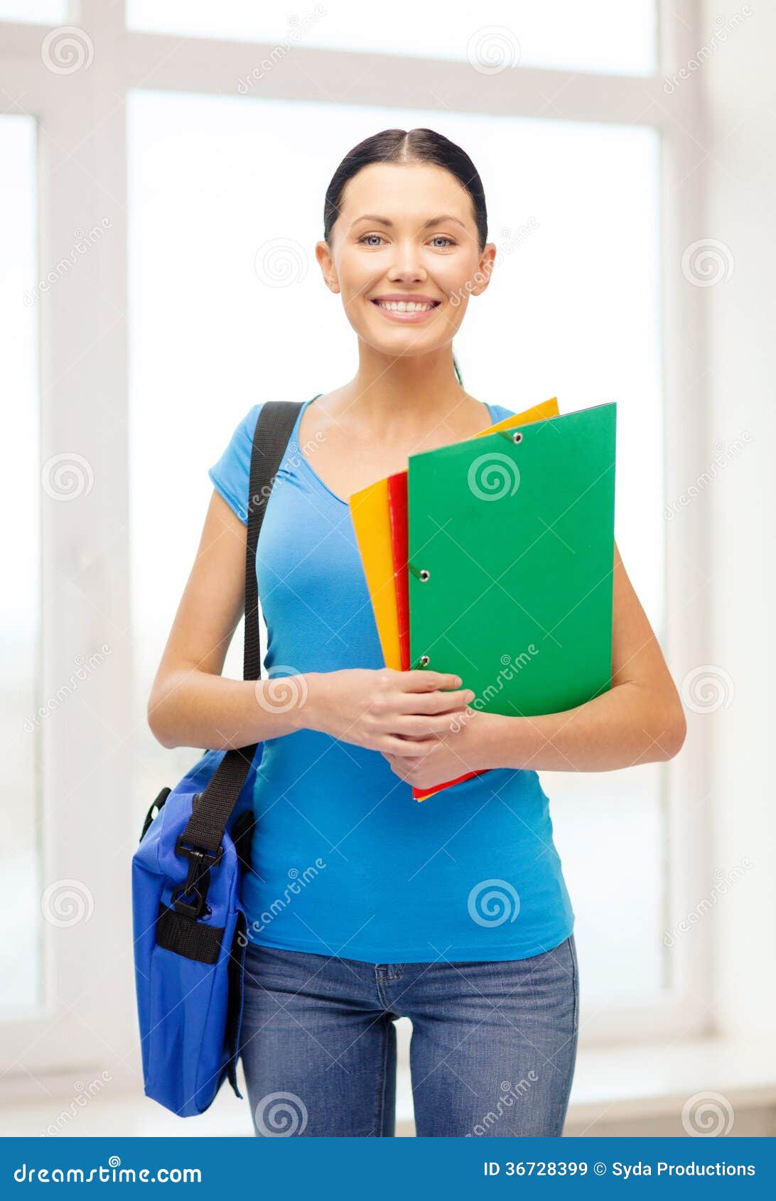 Female Student with Folders and Bag at School Stock Image - Image of ...