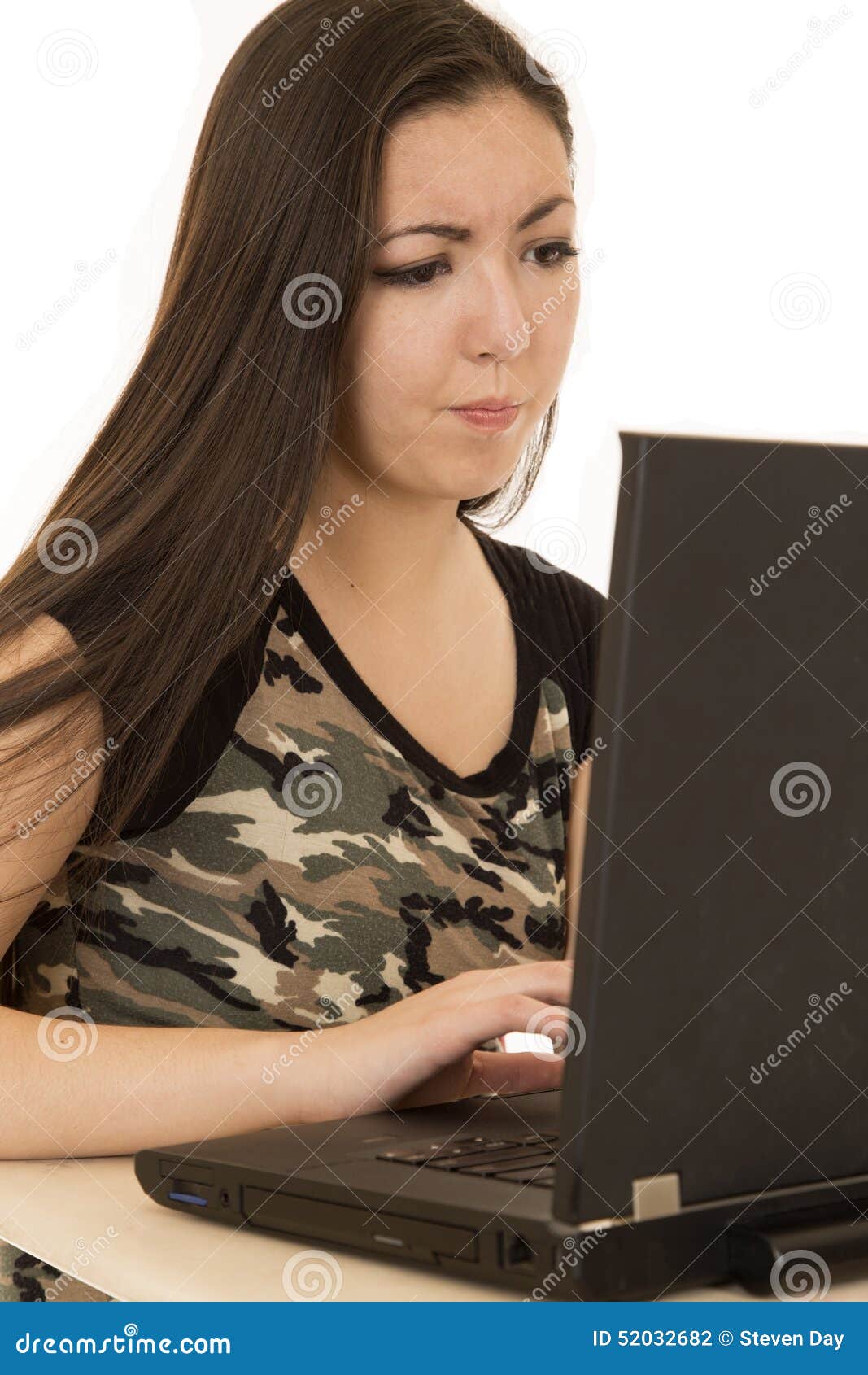 Female Student with a Frustrated Expression Using a Computer Stock ...