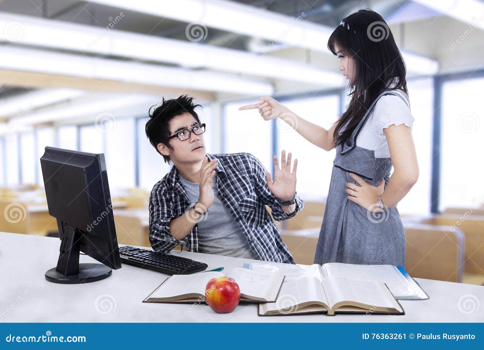 Female Student Getting Angry with Her Partner Stock Image - Image of ...