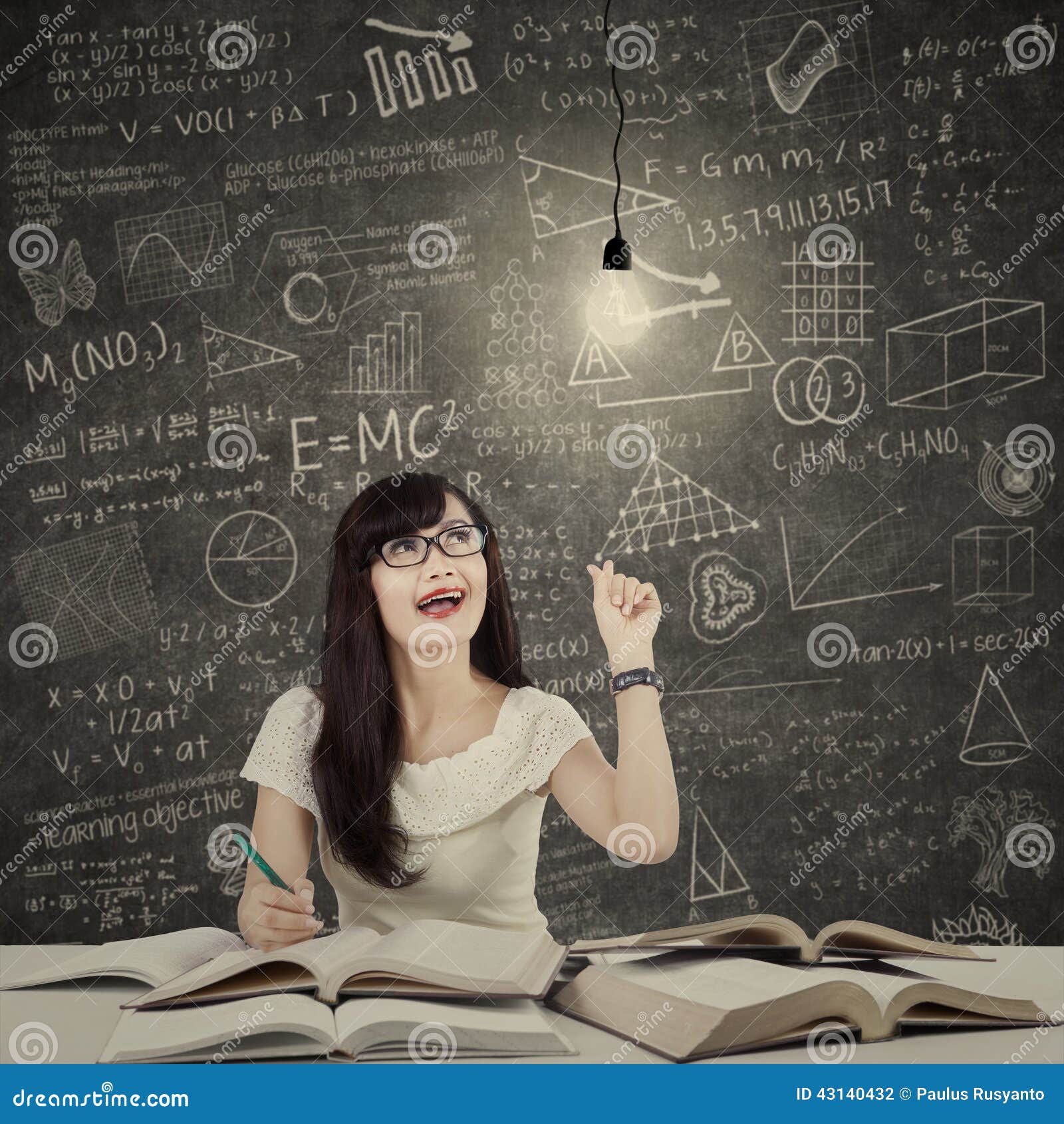 Female Student Getting Bright Inspiration 1 Stock Photo - Image of ...