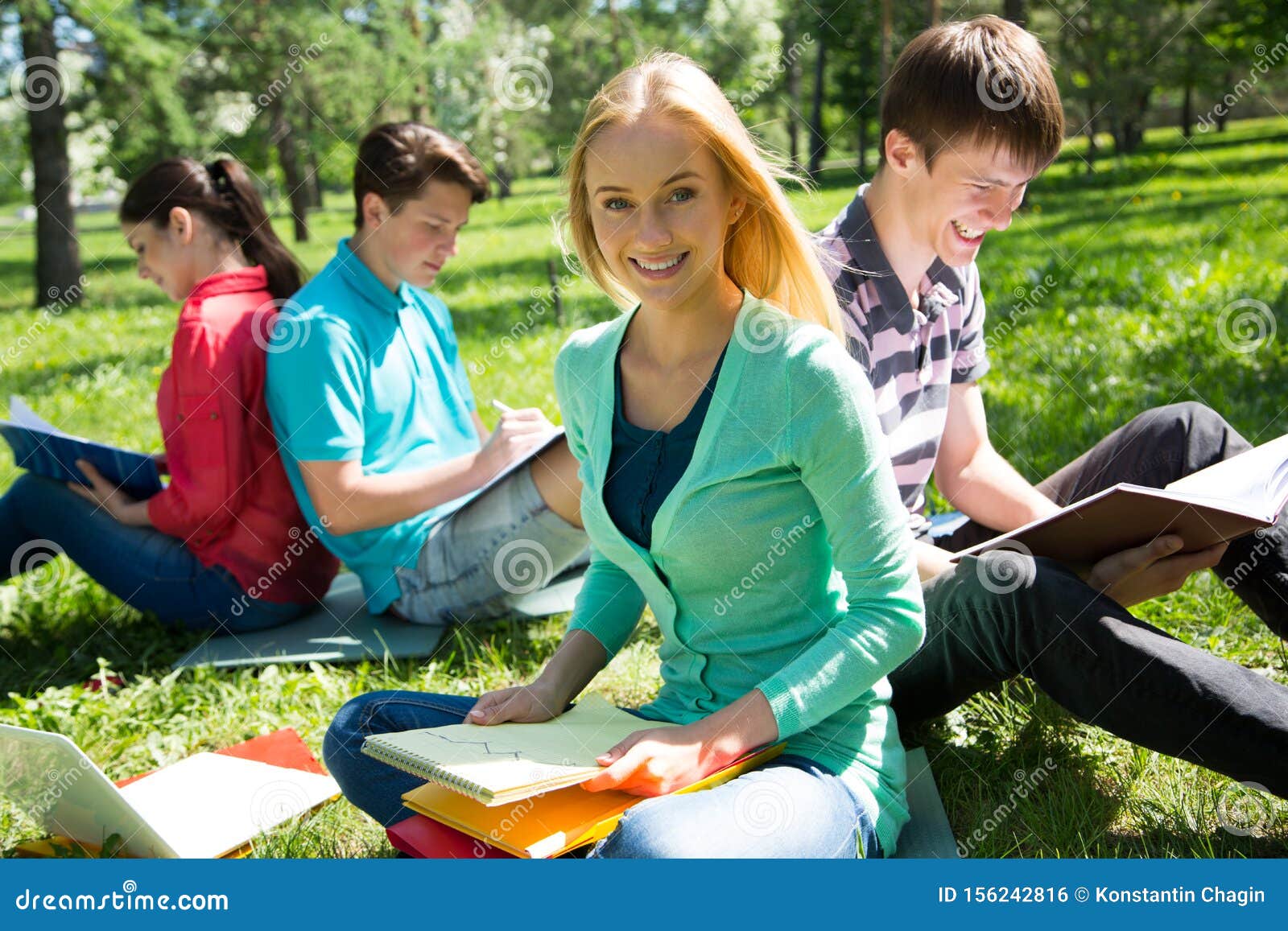 Female Student with Her Friends Studying Together Stock Photo - Image ...