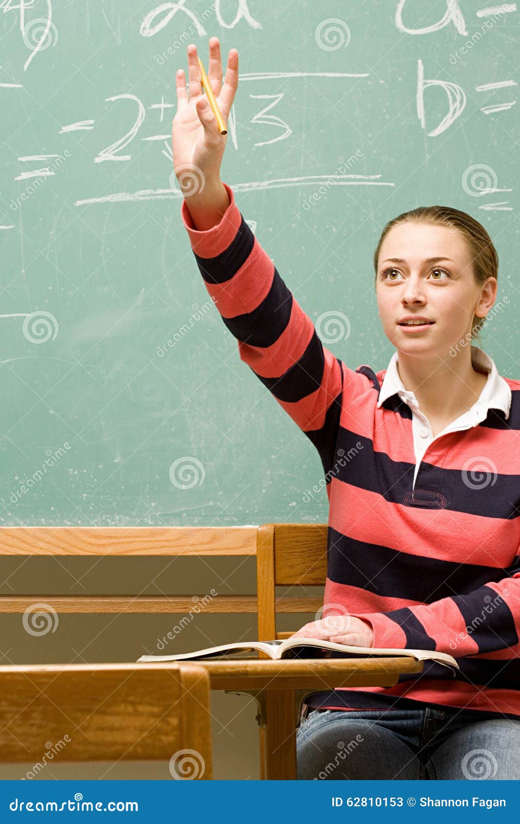 Female Student with Her Hand Raised Stock Image - Image of hands ...