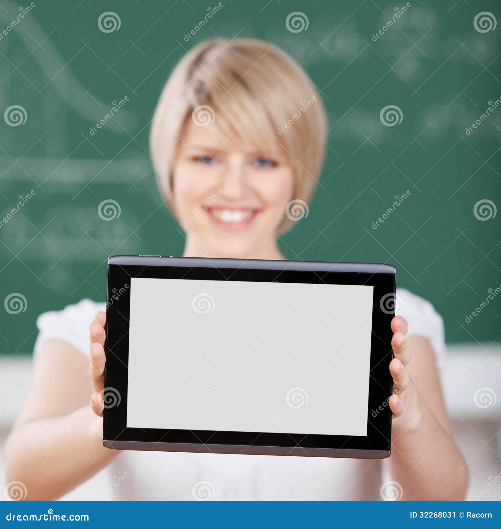 Female Student Holding Up a Tablet Computer Stock Image - Image of ...