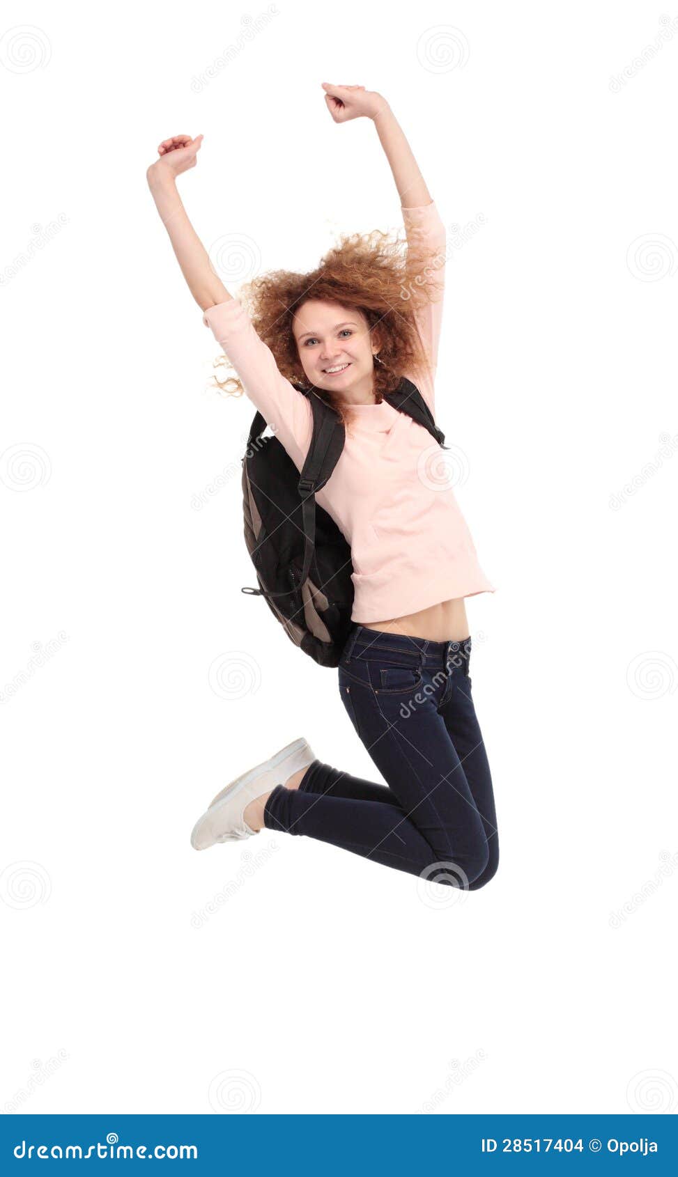 Female Student Jumping of Success Stock Photo - Image of notepad ...