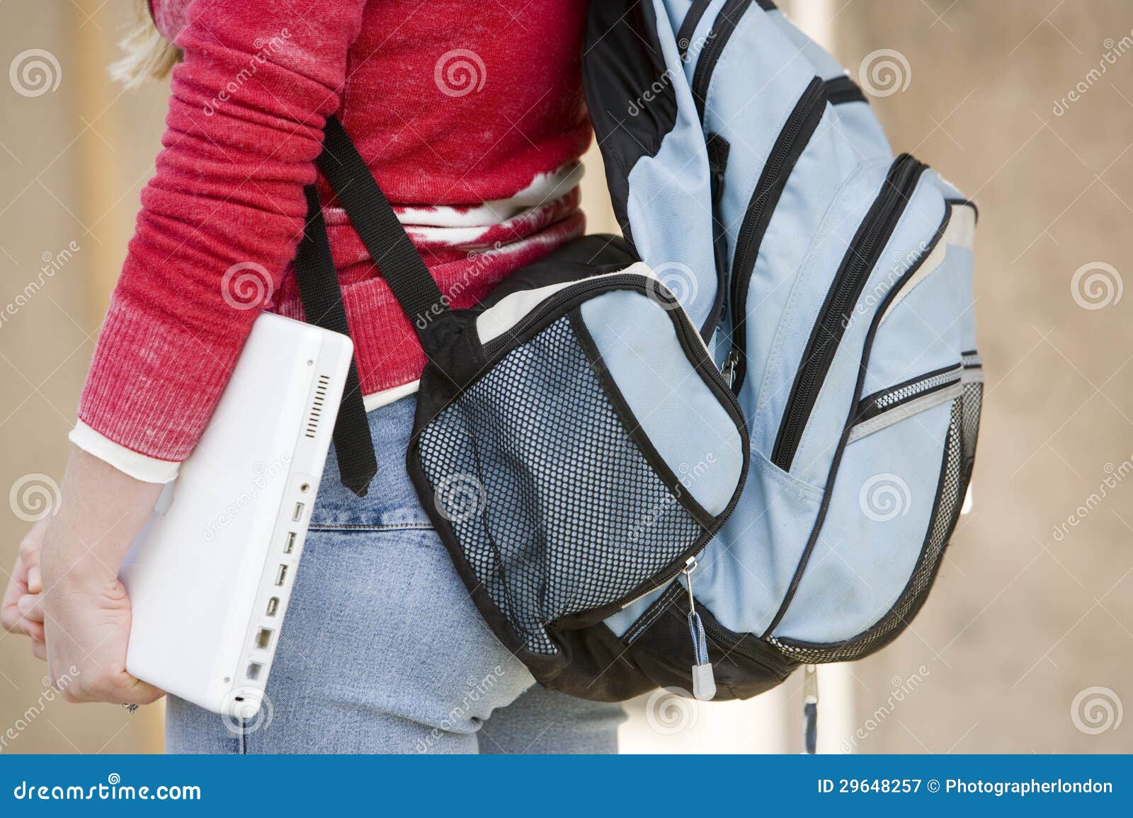 Female Student with Laptop and Backpack Stock Image - Image of ...