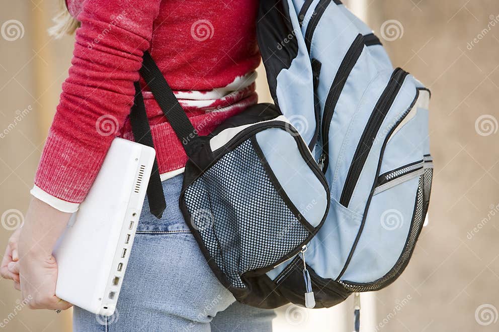 Female Student with Laptop and Backpack Stock Image - Image of ...