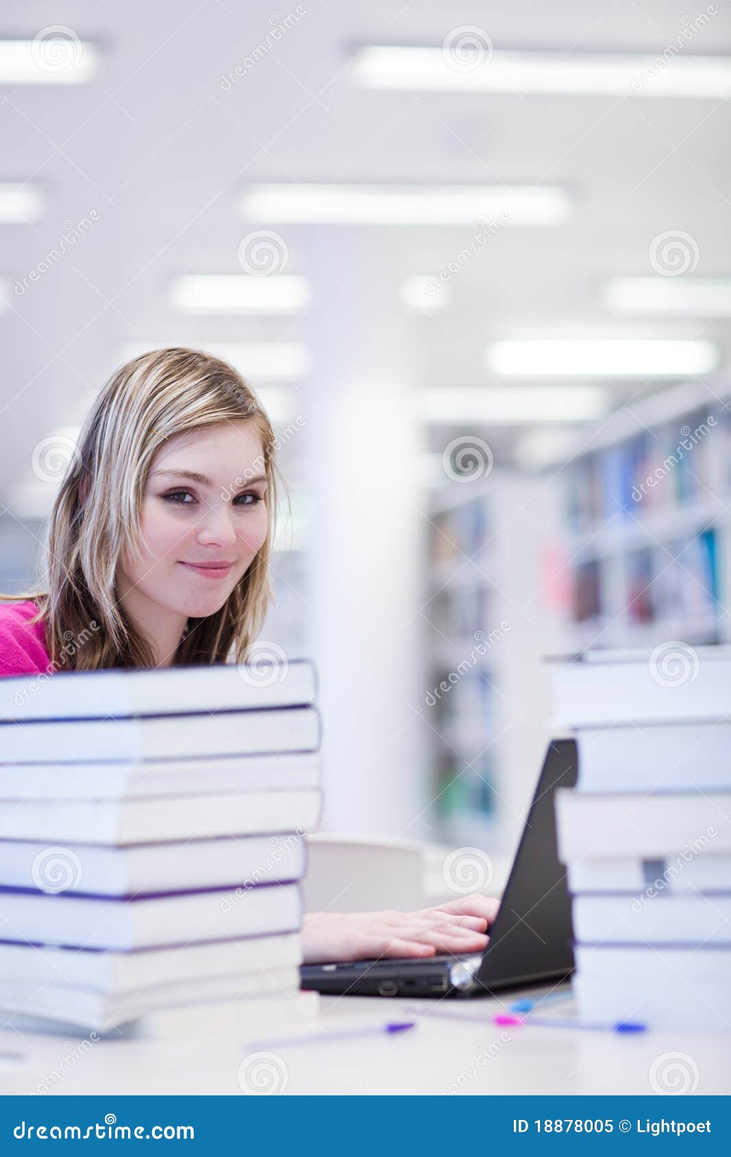 Female Student with Laptop and Books Stock Image - Image of college ...