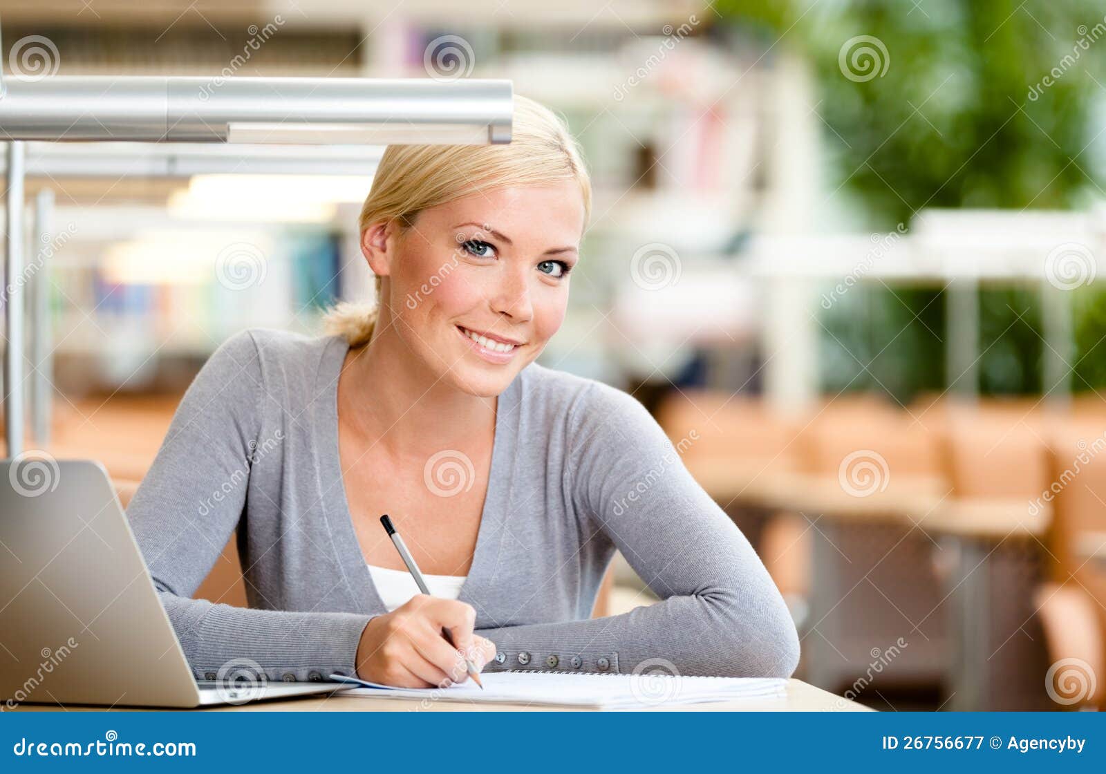 Female Student Learning at the Desk Stock Image - Image of color ...