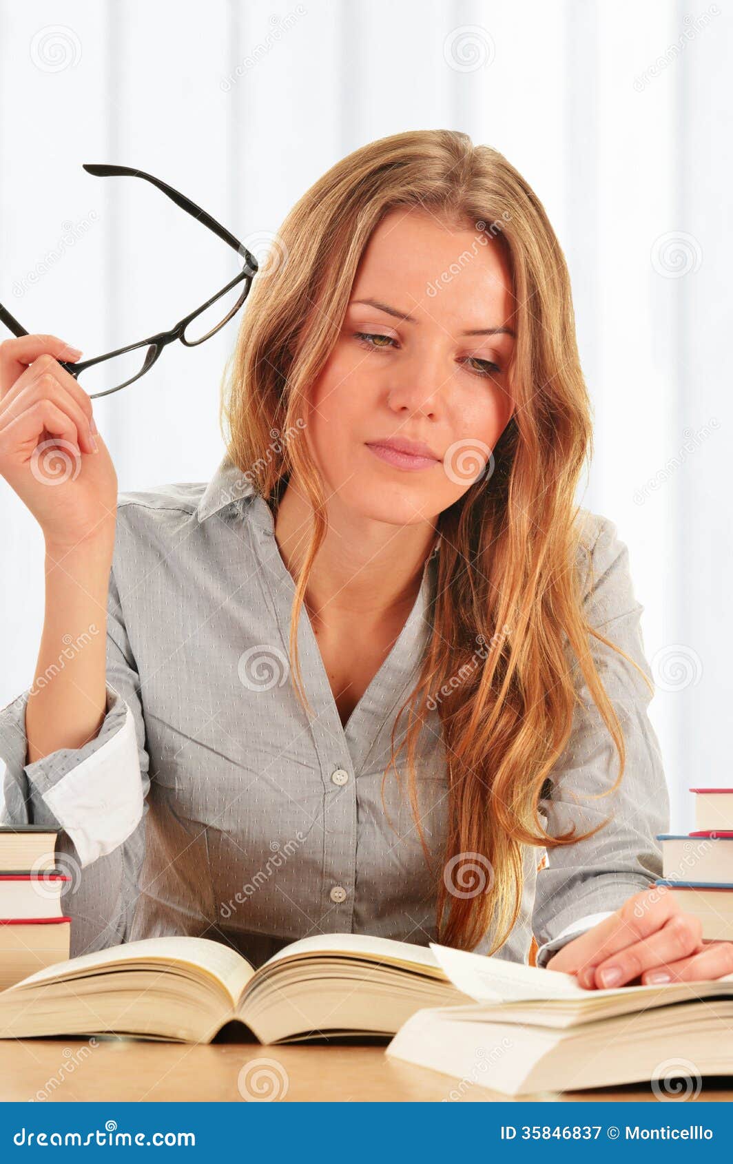 Female Student Learning in the Library Stock Image - Image of knowledge ...