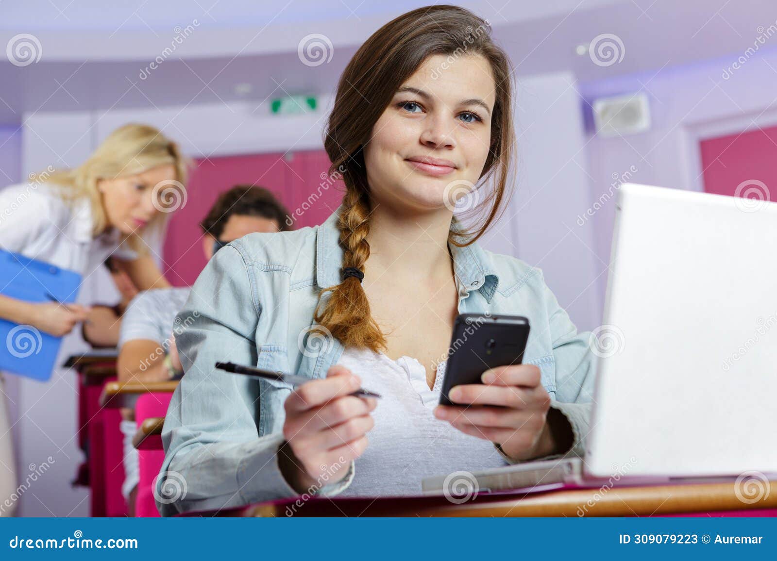 Female Student on Lecture Room with Gadgets Stock Image - Image of ...