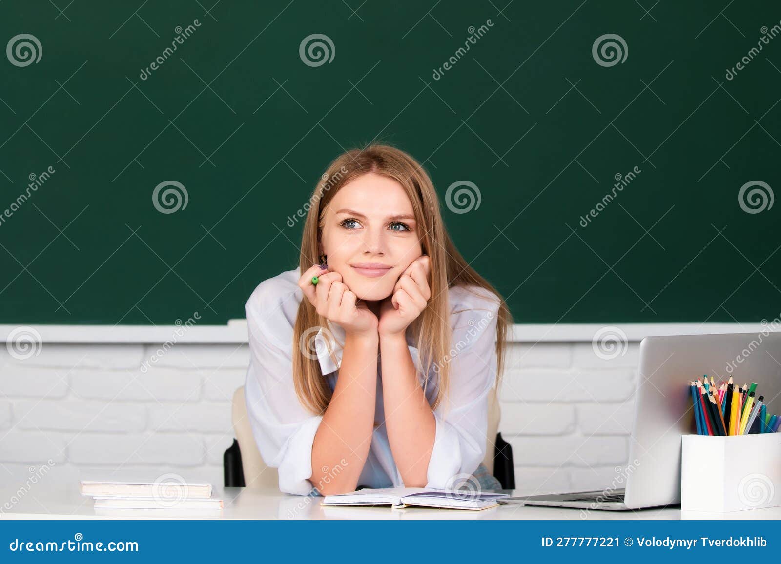 Female Student on Lesson Lecture in Classroom at High School or College ...