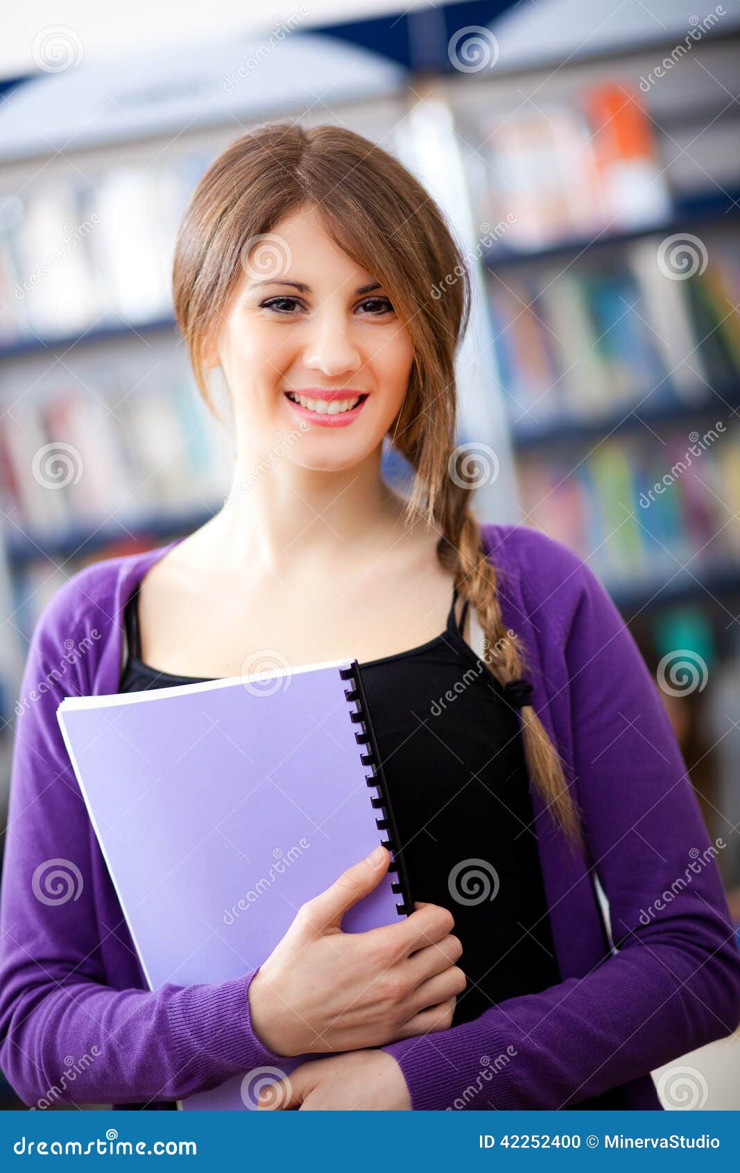 Female Student in a Library Stock Photo - Image of bookcase, shelf ...