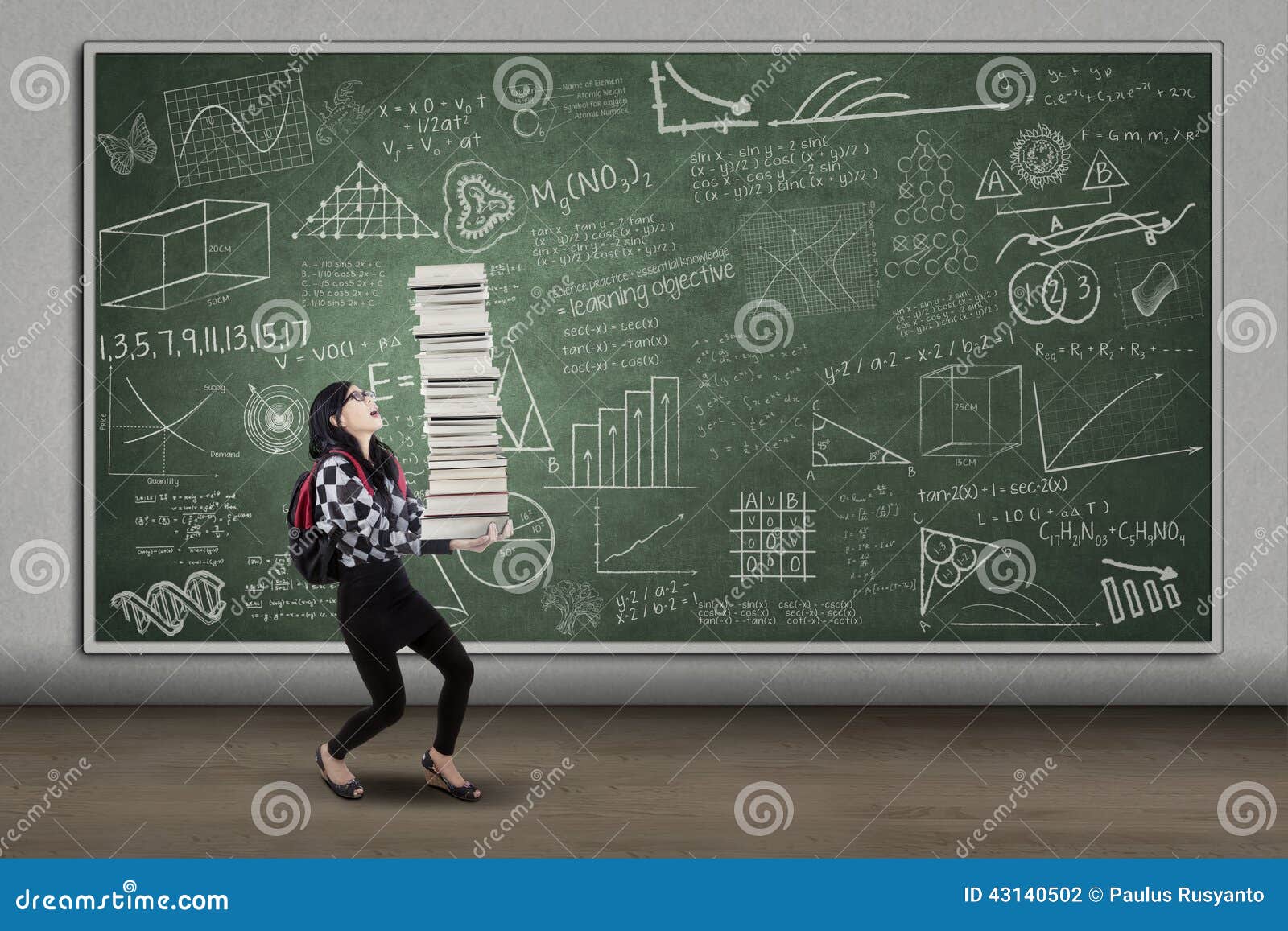 Female Student Lifting Many Books Stock Photo - Image of back ...