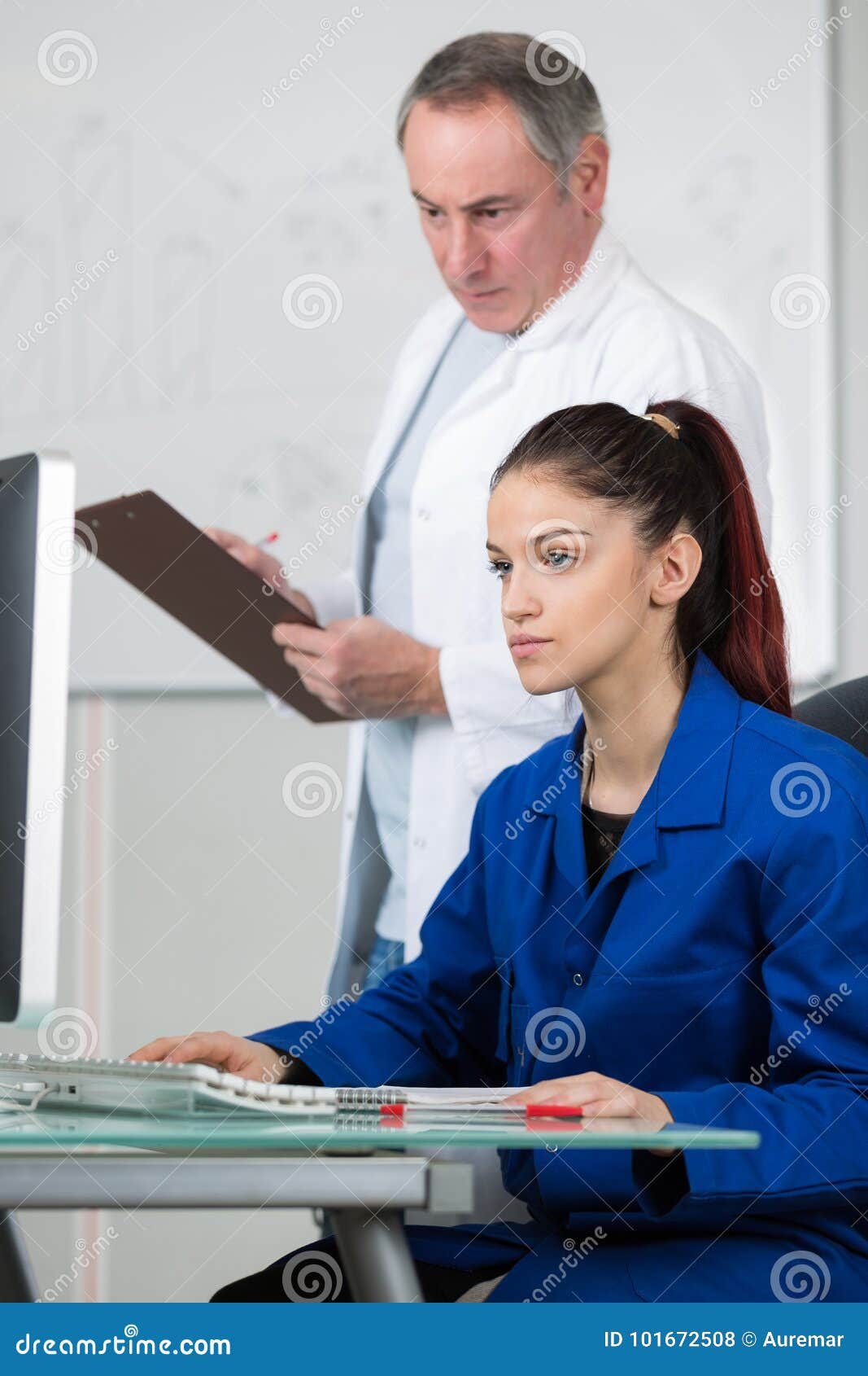 Female Student Looking at Desktop Computer Screen Stock Photo - Image ...