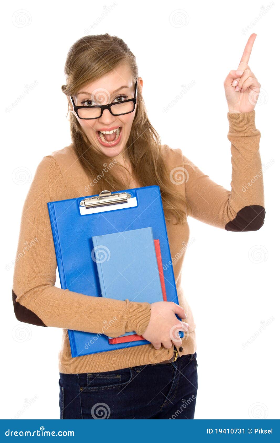 Female student pointing stock image. Image of happiness - 19410731