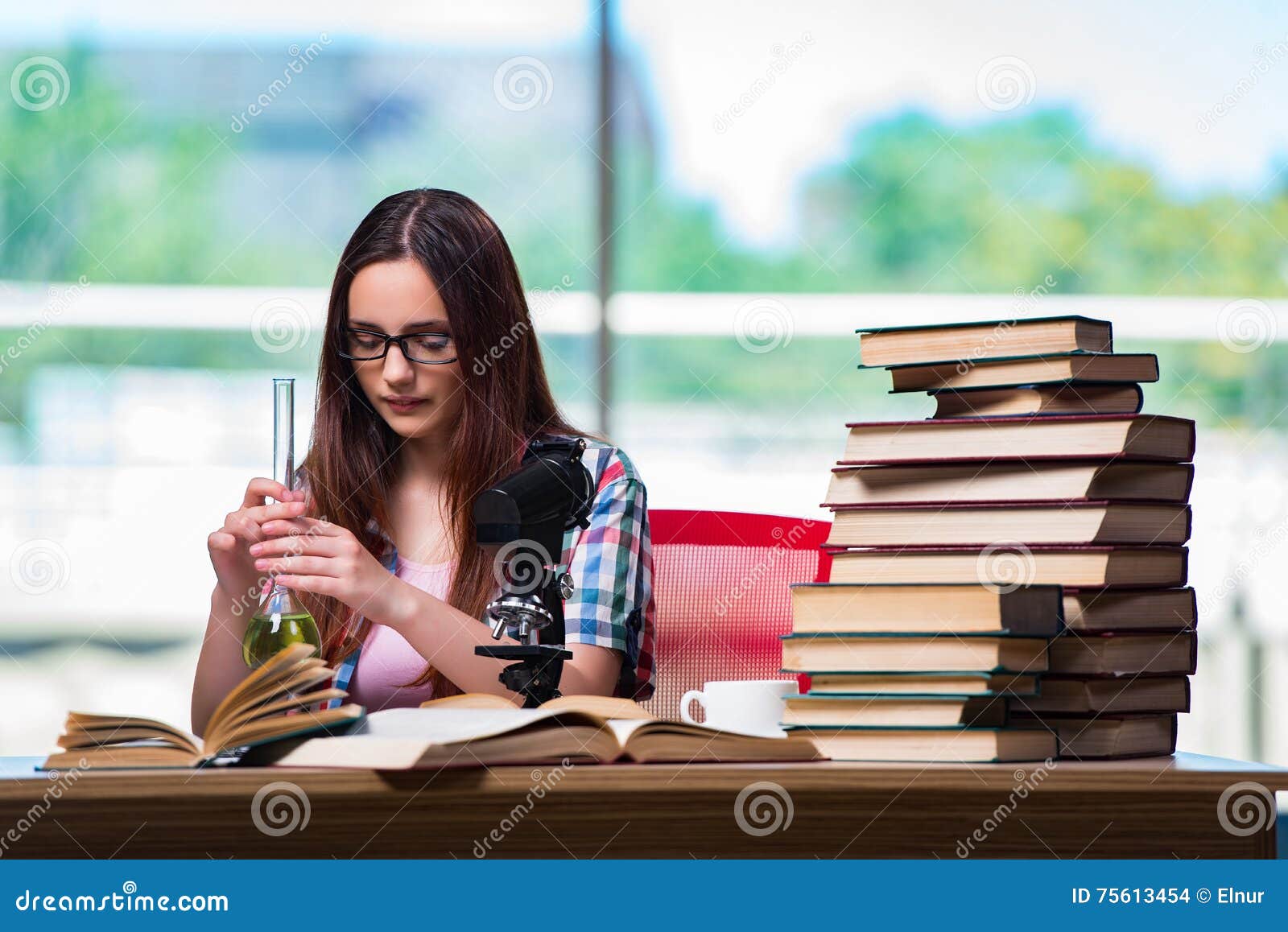 The Female Student Preparing for Chemistry Exams Stock Photo - Image of ...