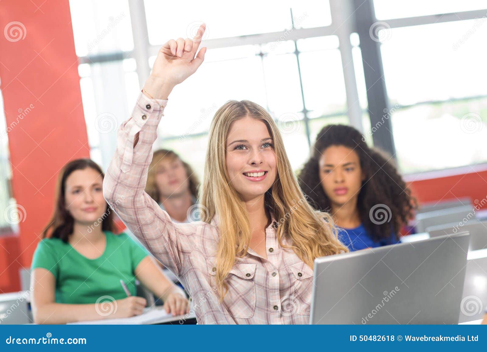 Pretty Student Girl Raising Hand Classroom Stock Photos - Free ...