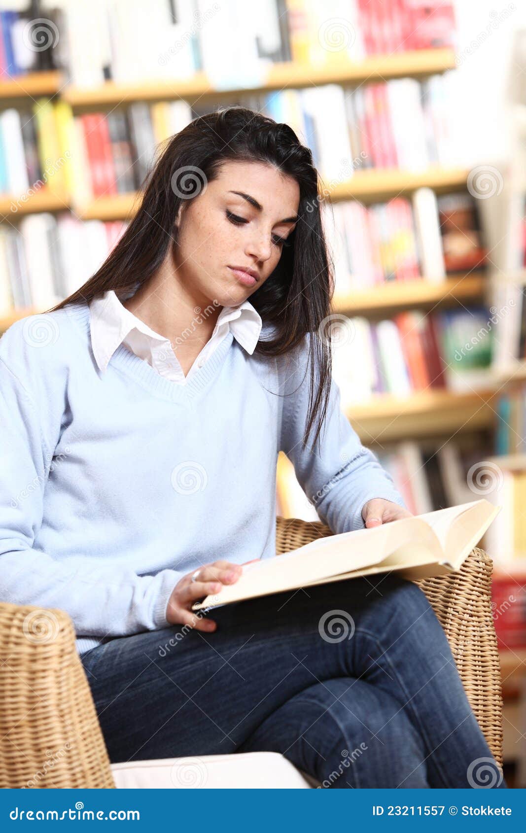 Female Student Reading a Book Stock Image - Image of smiling, learn ...
