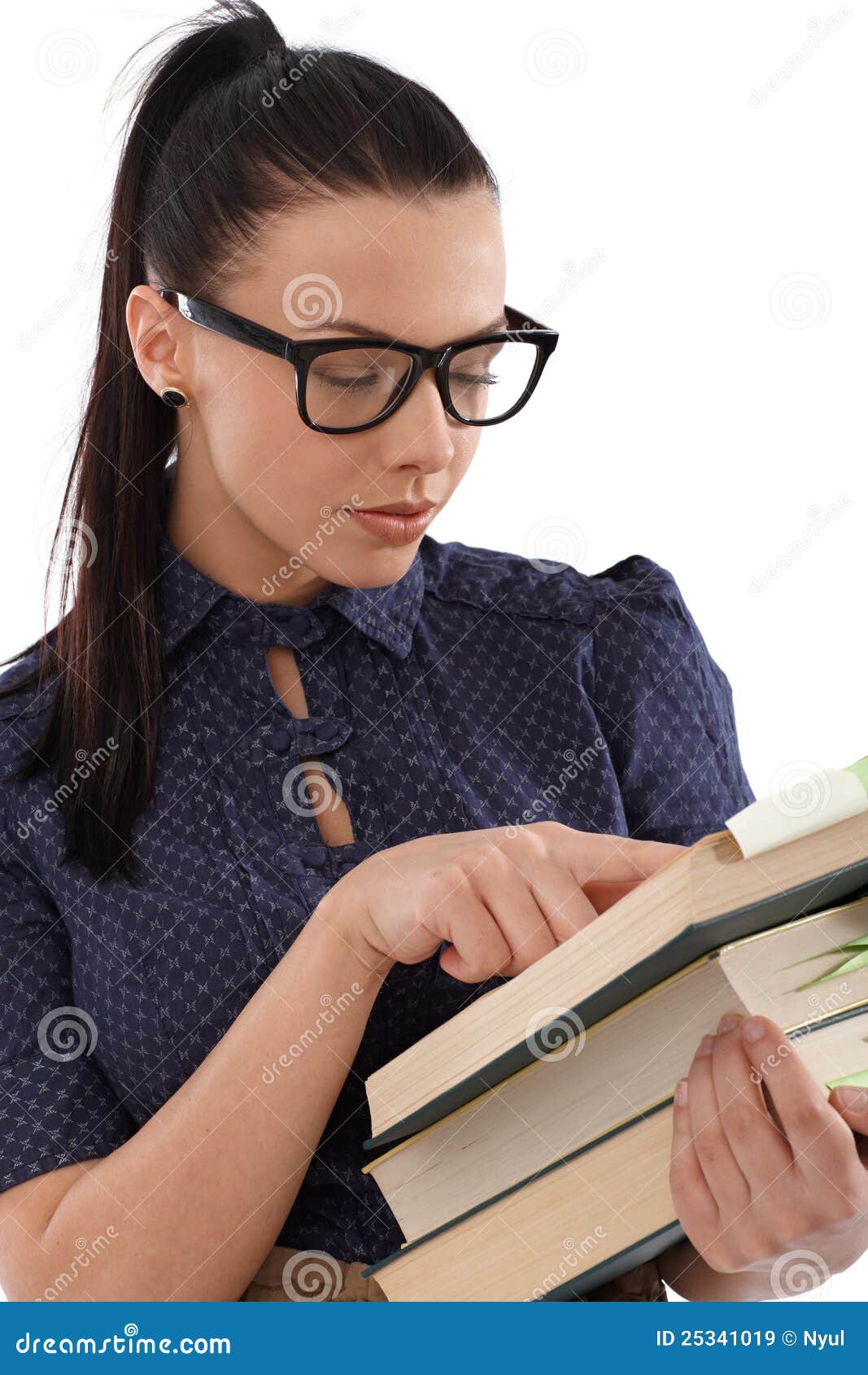 Female Student Reading Book Stock Image - Image of marm, color: 25341019