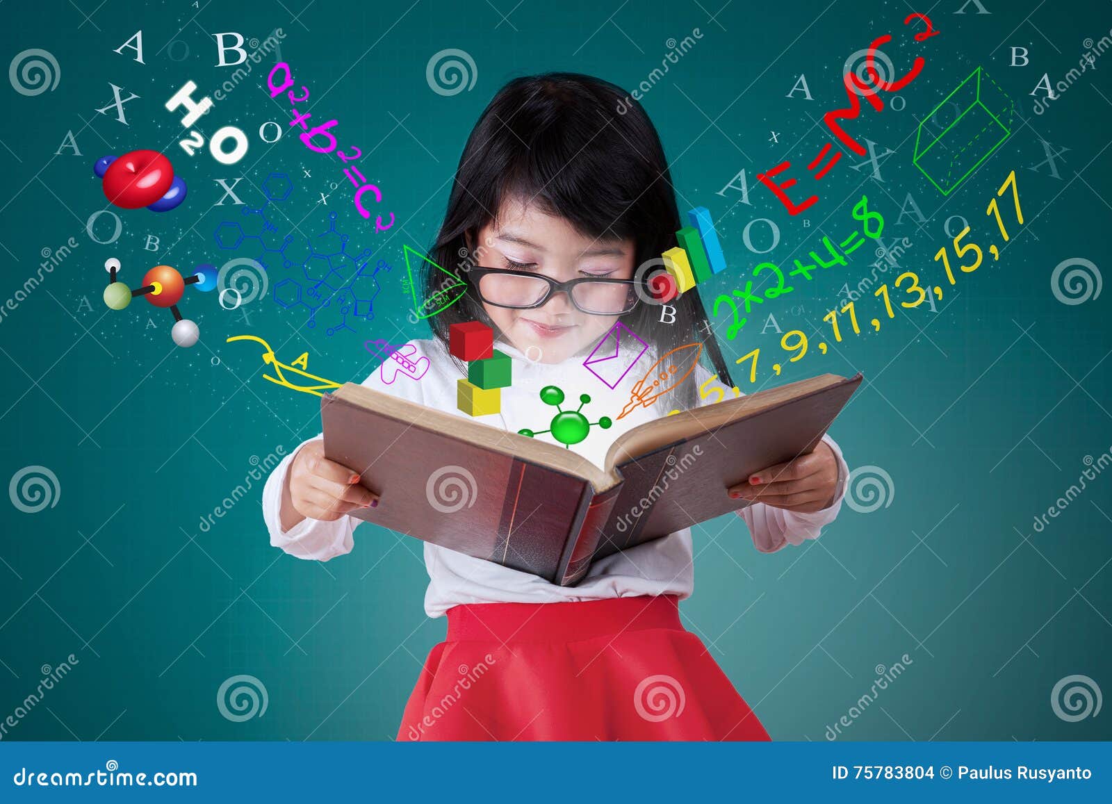 Female Student Reading Book with Formula Stock Photo - Image of ...