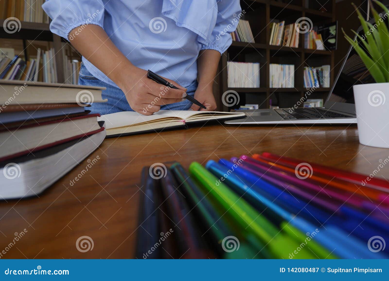 Female Student Reading Books Study Research in Library for Education ...