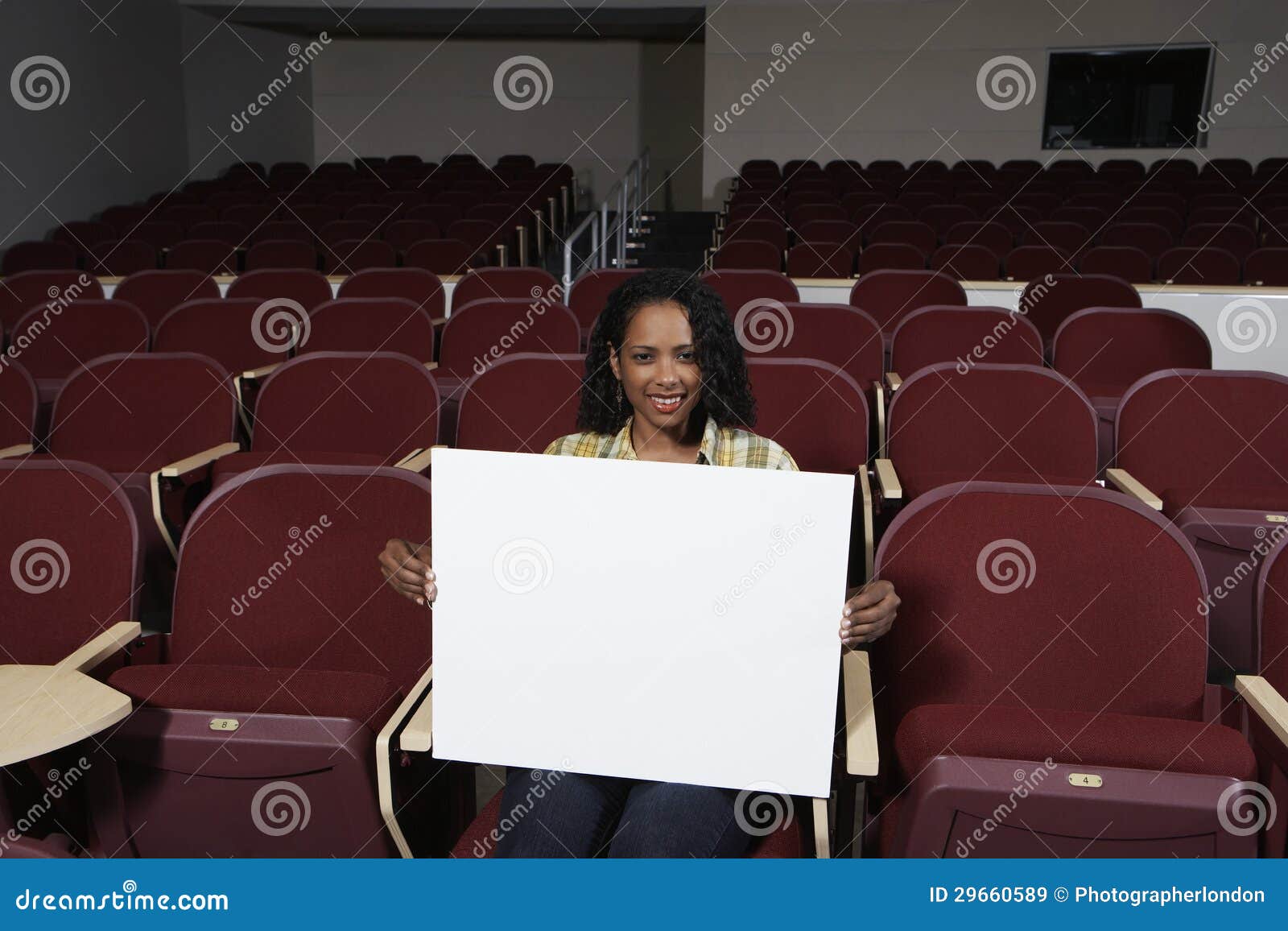Female Student with Sign Board in Classroom Stock Image - Image of ...