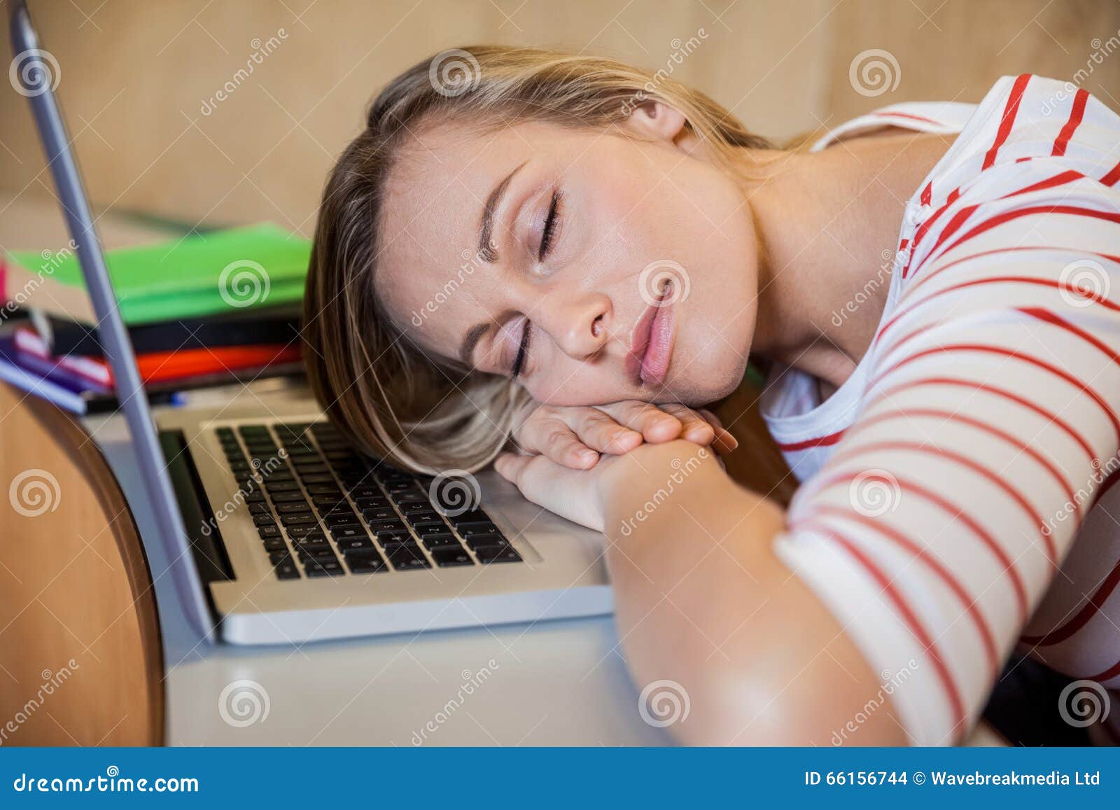Female Student Sleeping in Class on Her Laptop Stock Photo - Image of ...