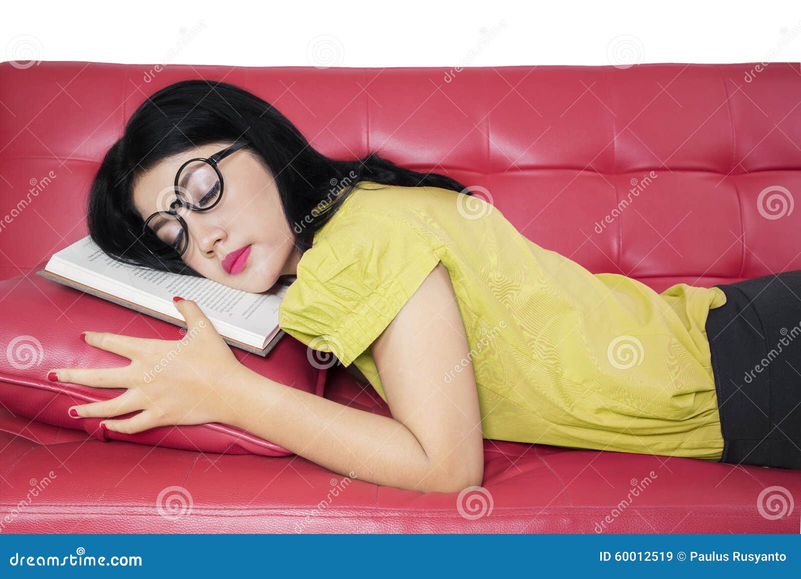 Female Student Sleeping on the Couch Stock Image - Image of hair, asian ...