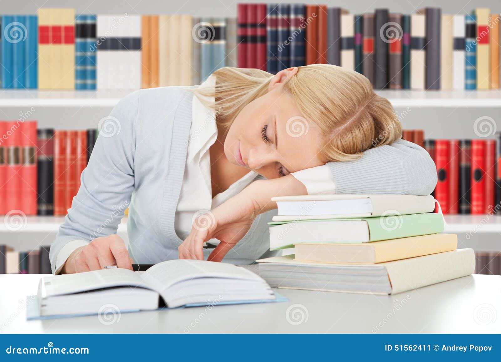 Female Student Sleeping in a Library Stock Image - Image of bookcase ...