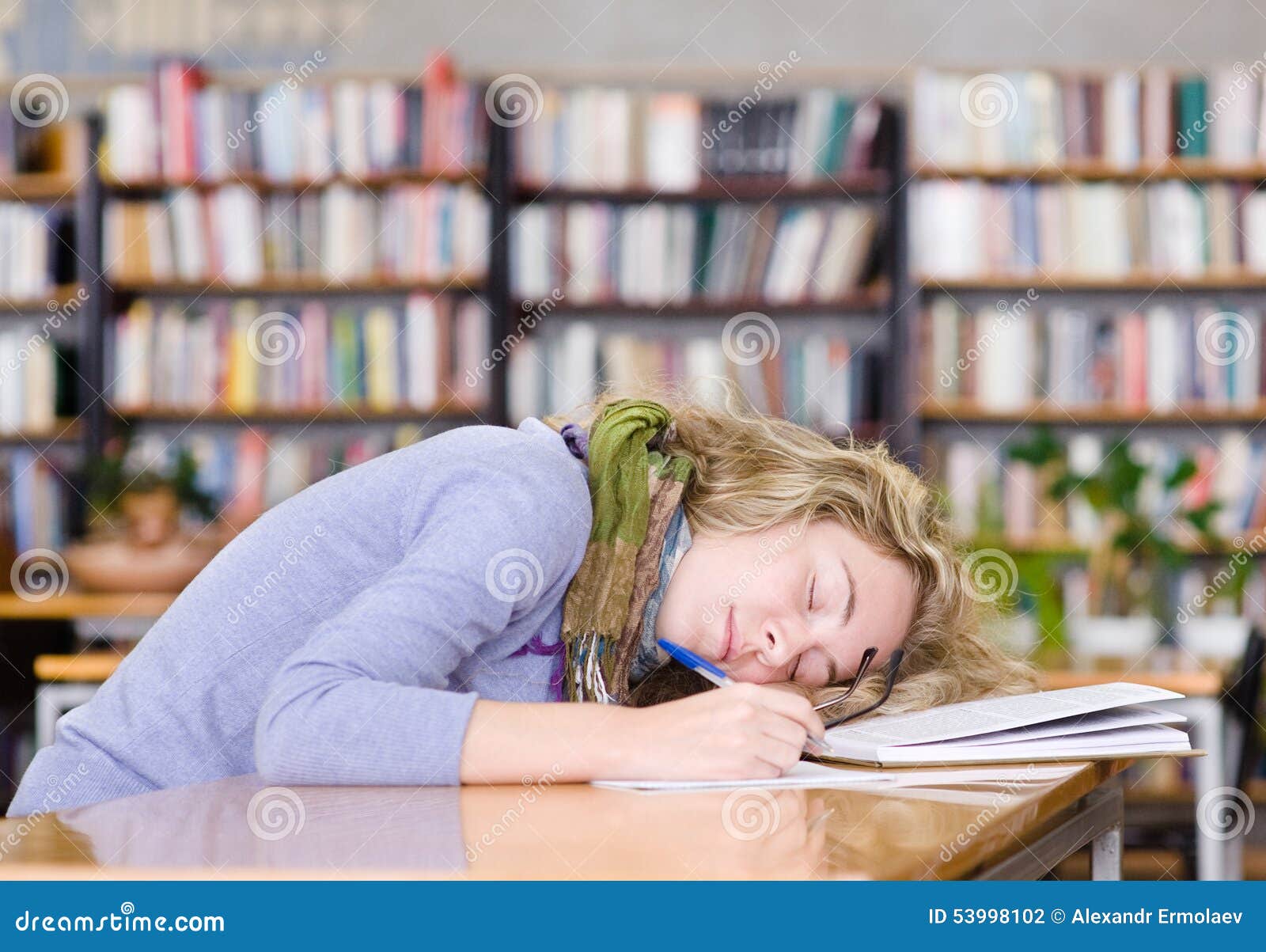 Female Student Sleeping in a University Library Stock Photo - Image of ...